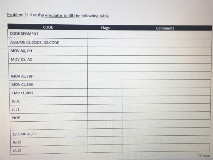 Solved Problem 1: Use the emulator to fill the following | Chegg.com