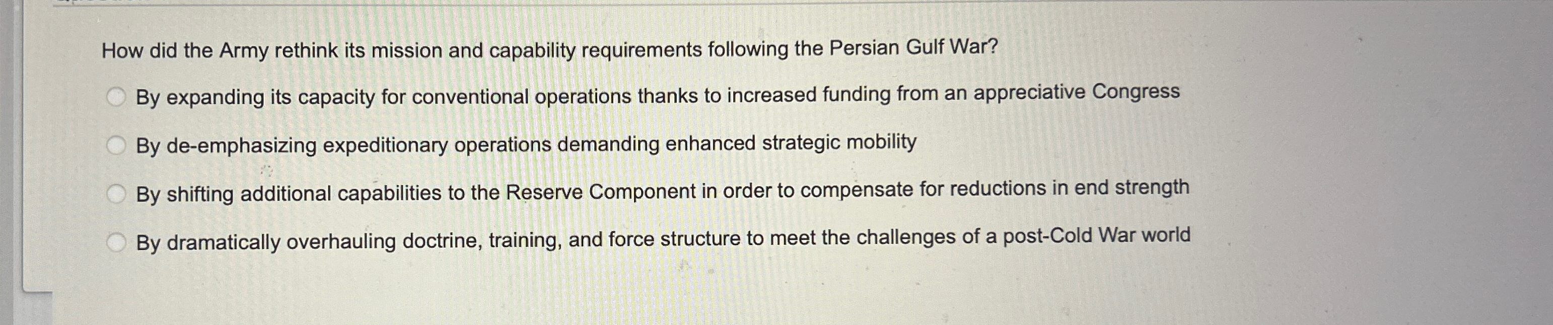 Solved How did the Army rethink its mission and capability | Chegg.com