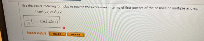 Solved Use the power-reducing formulas to rewrite the | Chegg.com