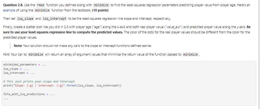 Solved Question 2.8. ﻿Use the rmse function you defined | Chegg.com