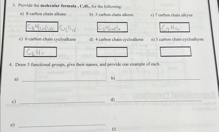 Solved 3. Provide the molecular formula, CxHy, for the | Chegg.com