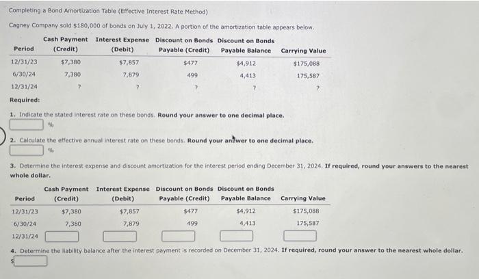 [Solved]: Completing a Bond Amortization Table (Effective I