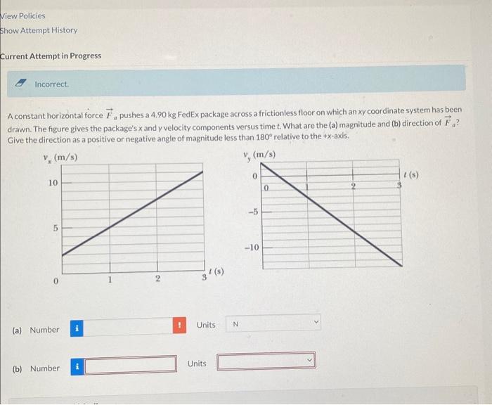 Solved A constant horizontal force Fa pushes a 4.90 kg FedEx | Chegg.com