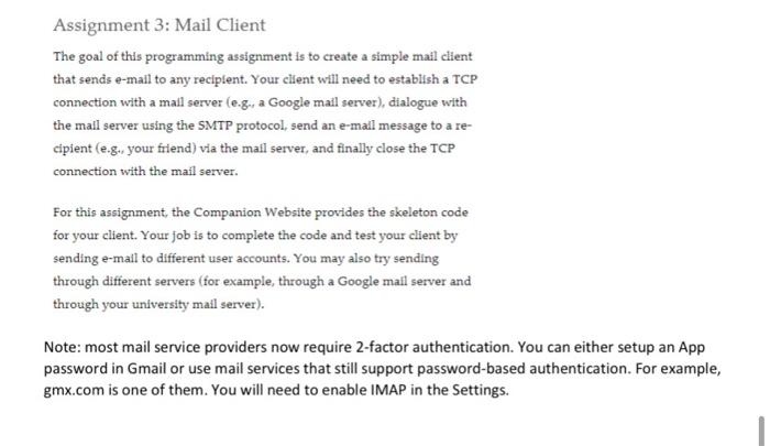 Solved Assignment 3: Mail Client The goal of this | Chegg.com