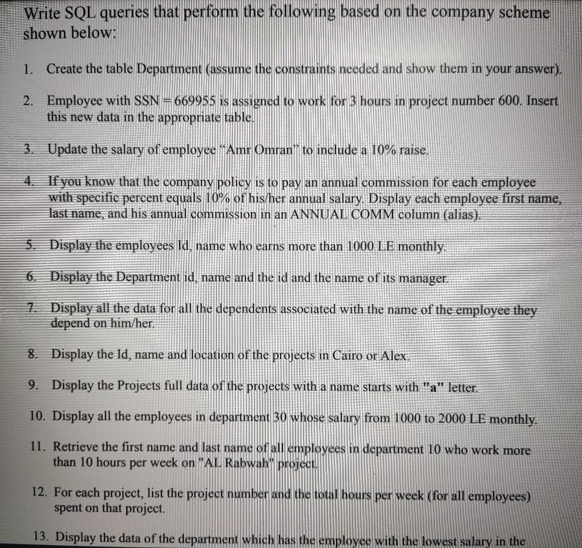 Solved Write SQL queries that perform the following based on | Chegg.com