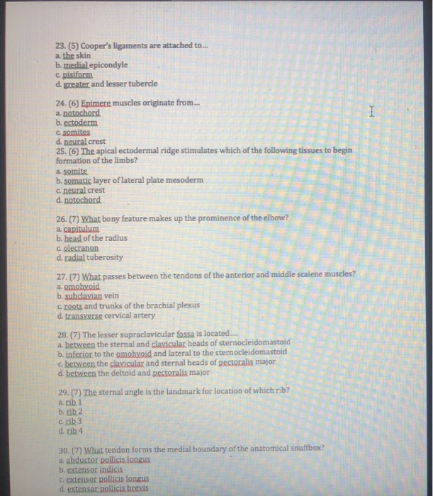 Solved 1 23. (5) Cooper's ligaments are attached to... a. | Chegg.com