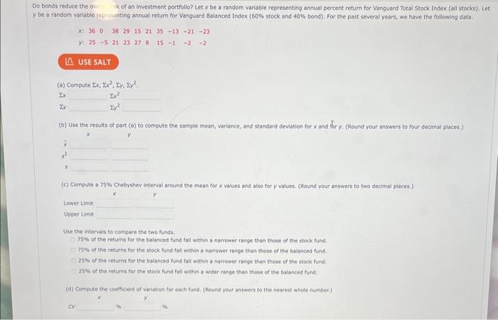 Solved Bonds Reduce The Ov K Of An Investment Portfolio 