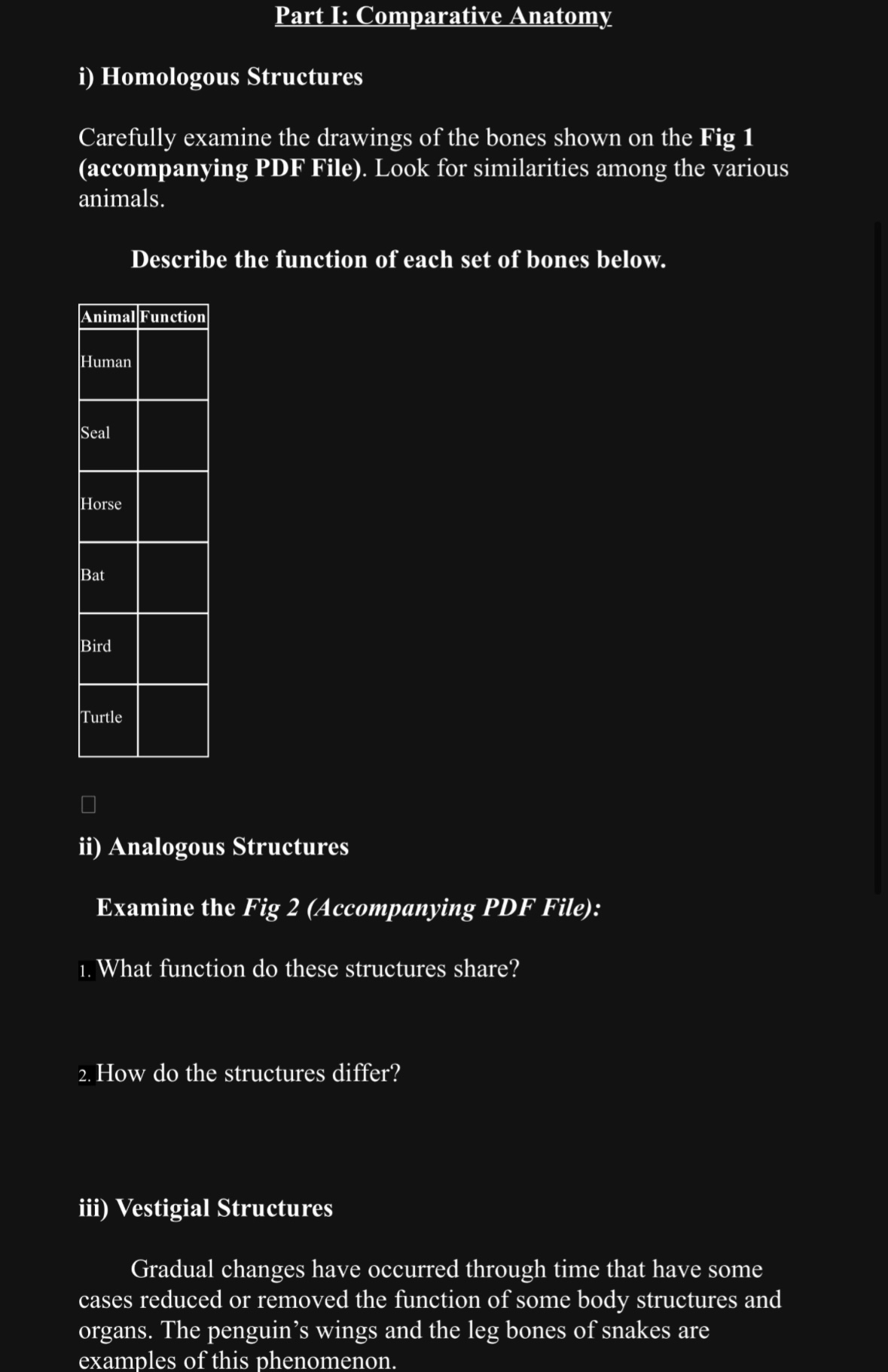 Part I: Comparative Anatomyi) ﻿Homologous | Chegg.com