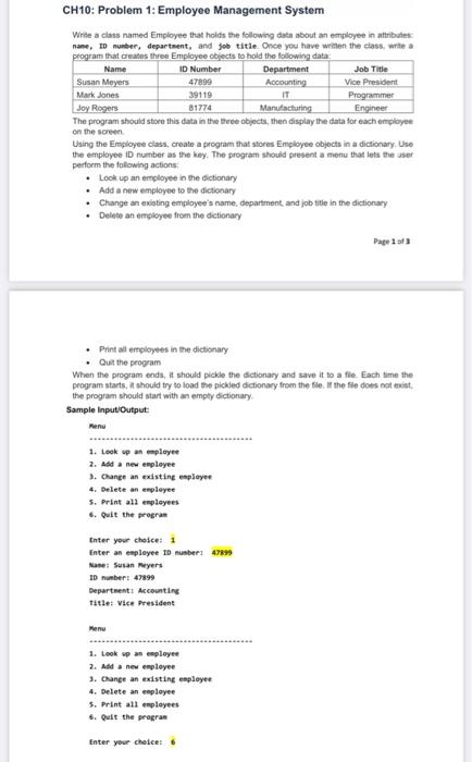Solved CH10: Problem 1: Employee Management System Write a | Chegg.com