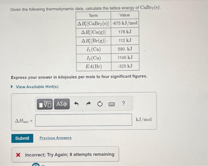 Solved Given the following thermodynamic data. calculate the | Chegg.com