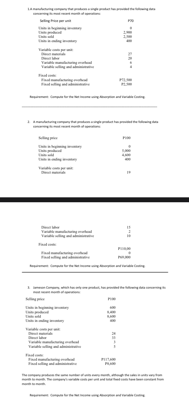 Solved 1.A manufacturing company that produces a single | Chegg.com
