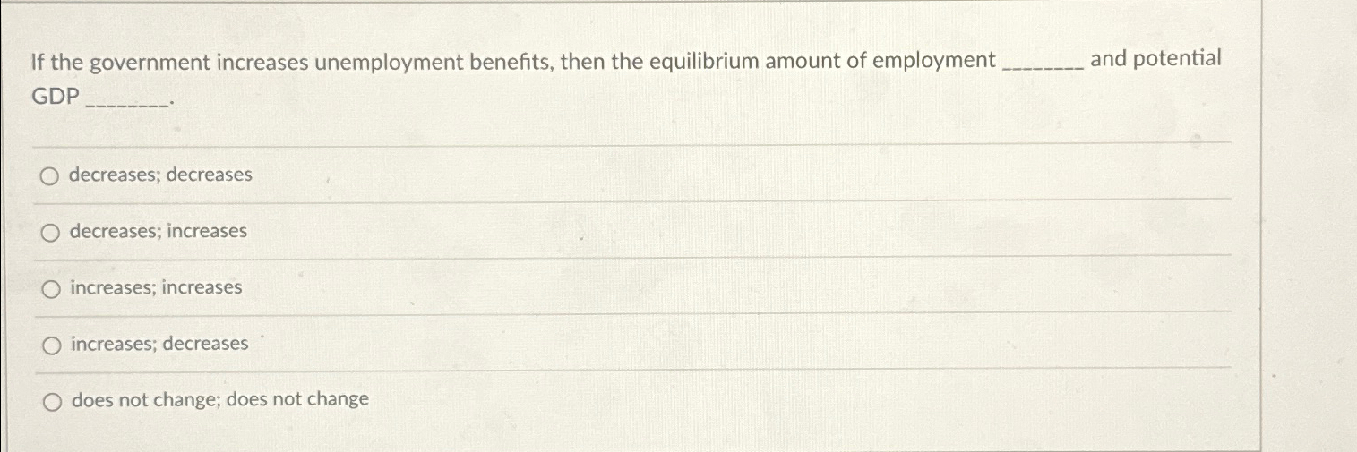 Solved If the government increases unemployment benefits, | Chegg.com