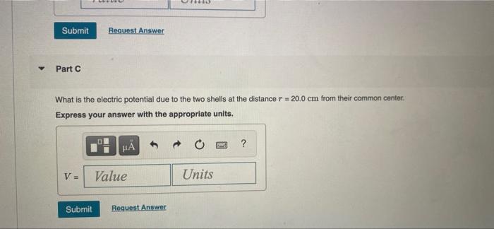 Solved Two spherical shells have a common center. The inner | Chegg.com
