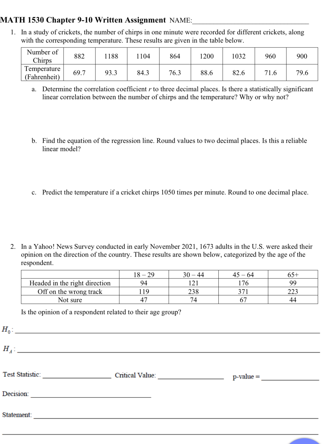 Solved MATH 1530 ﻿Chapter 9-10 ﻿Written Assignment NAME:In a | Chegg.com