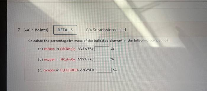Solved Calculate the percentage by mass of the indicated | Chegg.com