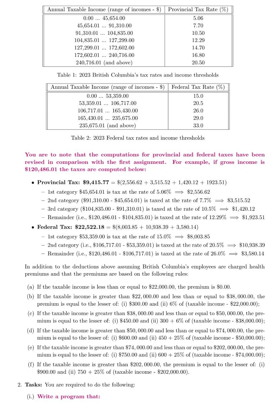 Solved Table 1: 2023 British Columbia's tax rates and income | Chegg.com