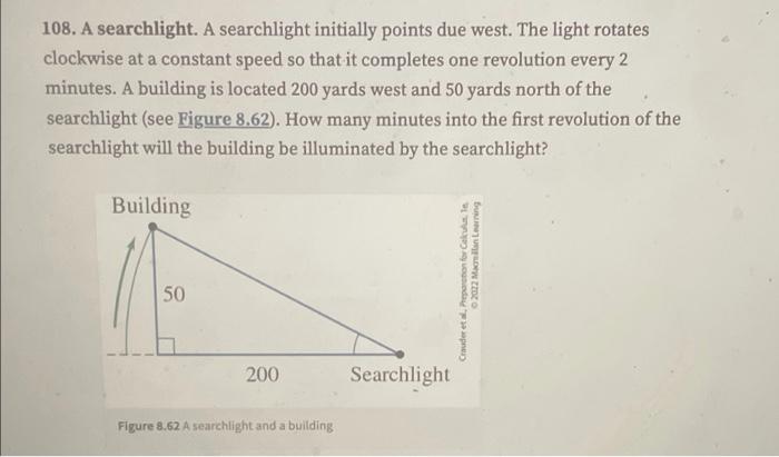Solved 108. A searchlight. A searchlight initially points | Chegg.com