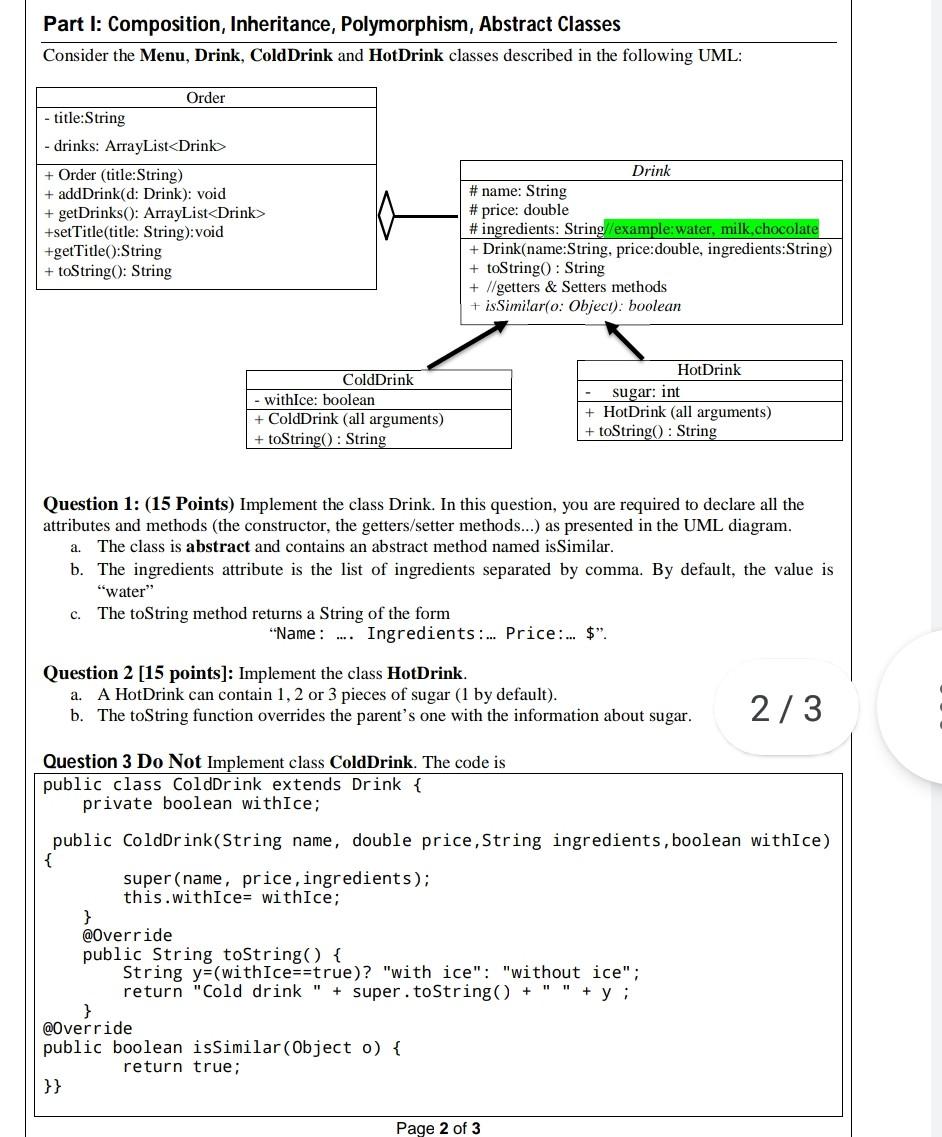 Solved Part I: Composition, Inheritance, Polymorphism, | Chegg.com