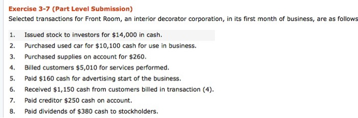 Solved Exercise 3-7 (Part Level Submission) Selected | Chegg.com