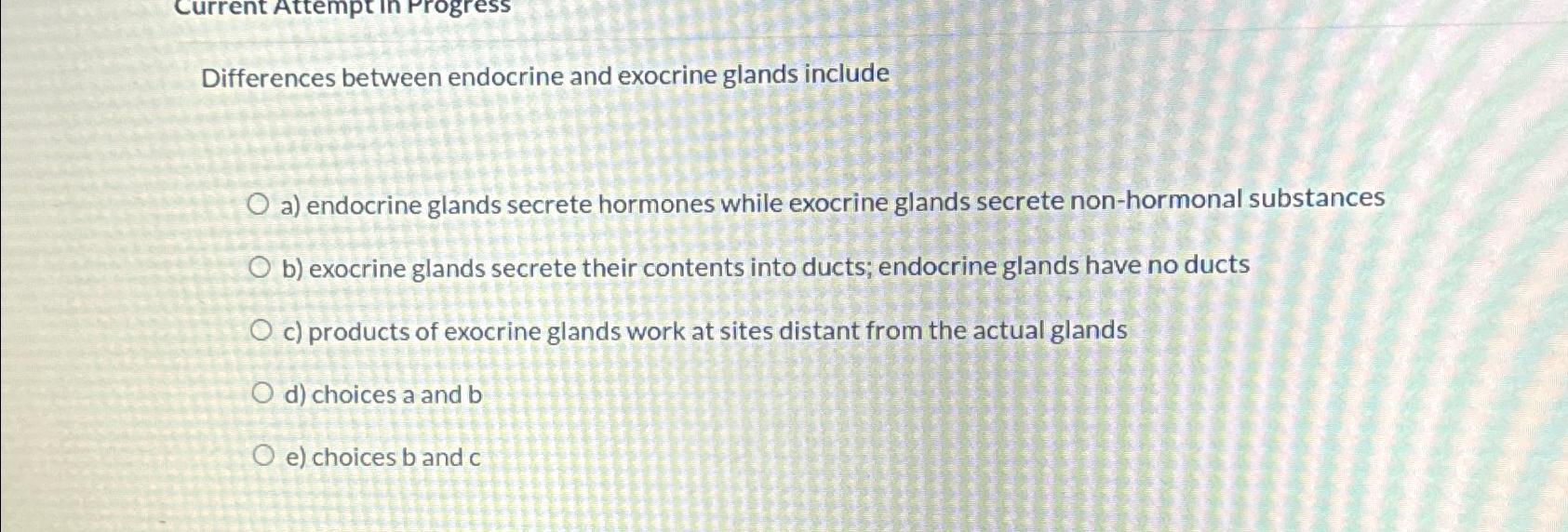 Solved Differences between endocrine and exocrine glands | Chegg.com