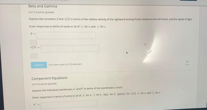 Solved H: Lorentz Transformation A. Bookmarkthis page In | Chegg.com
