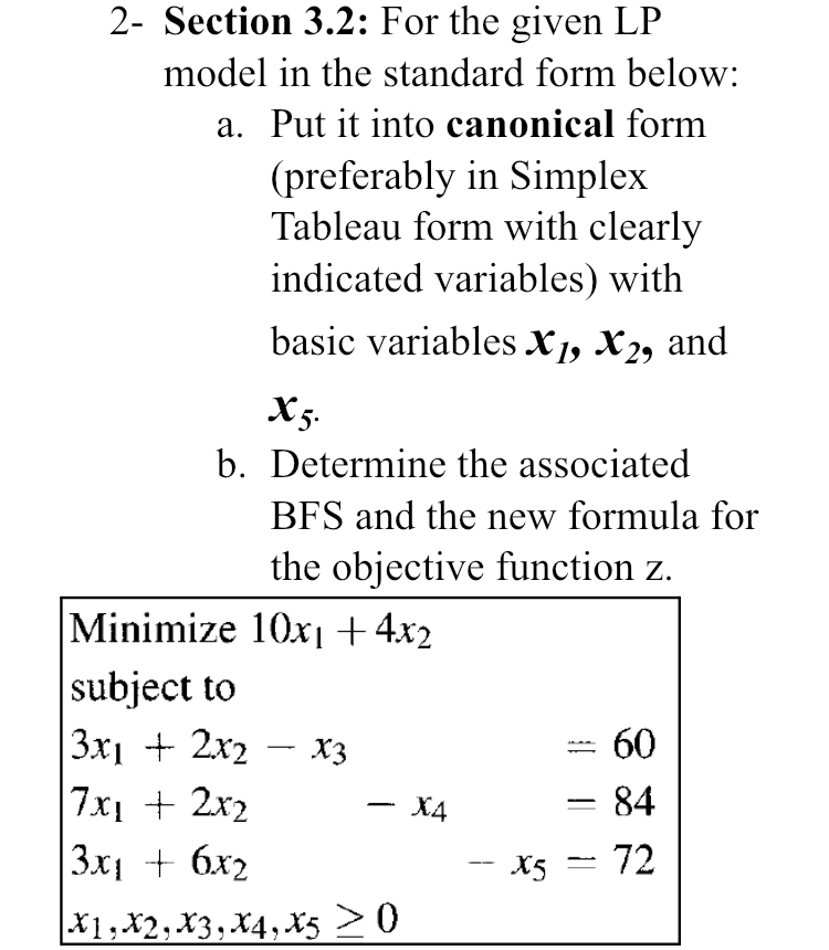 Solved 2- ﻿Section 3.2: For the given LPmodel in the | Chegg.com