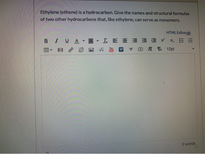 Solved Ethylene (ethene) is a hydrocarbon. Give the names | Chegg.com Solved Ethylene (ethene) is a hydrocarbon. Give the names | Chegg.com