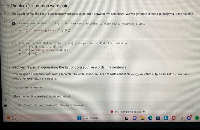 Solved - Problem 1: common word pairs The goal is to find | Chegg.com