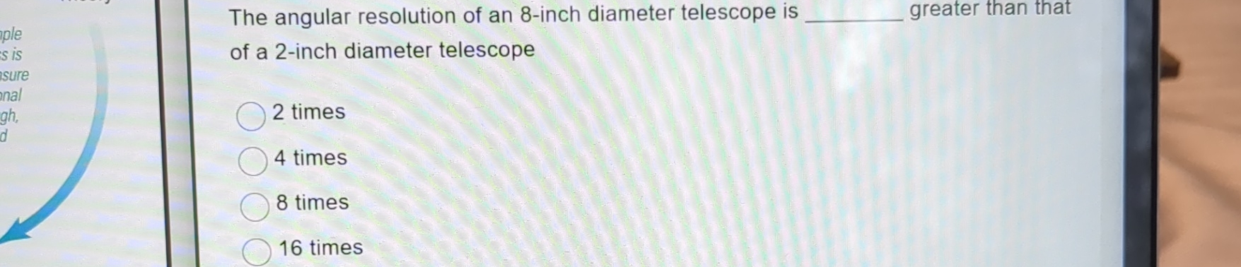 Solved The angular resolution of an 8-inch diameter | Chegg.com