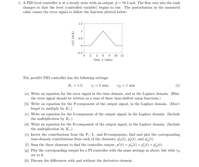 Solved 1. A PID level controller is at a steady state with | Chegg.com