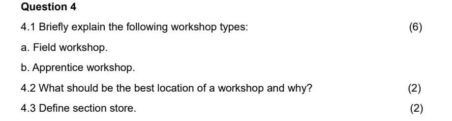 Solved 4.1 Briefly explain the following workshop types: a. | Chegg.com