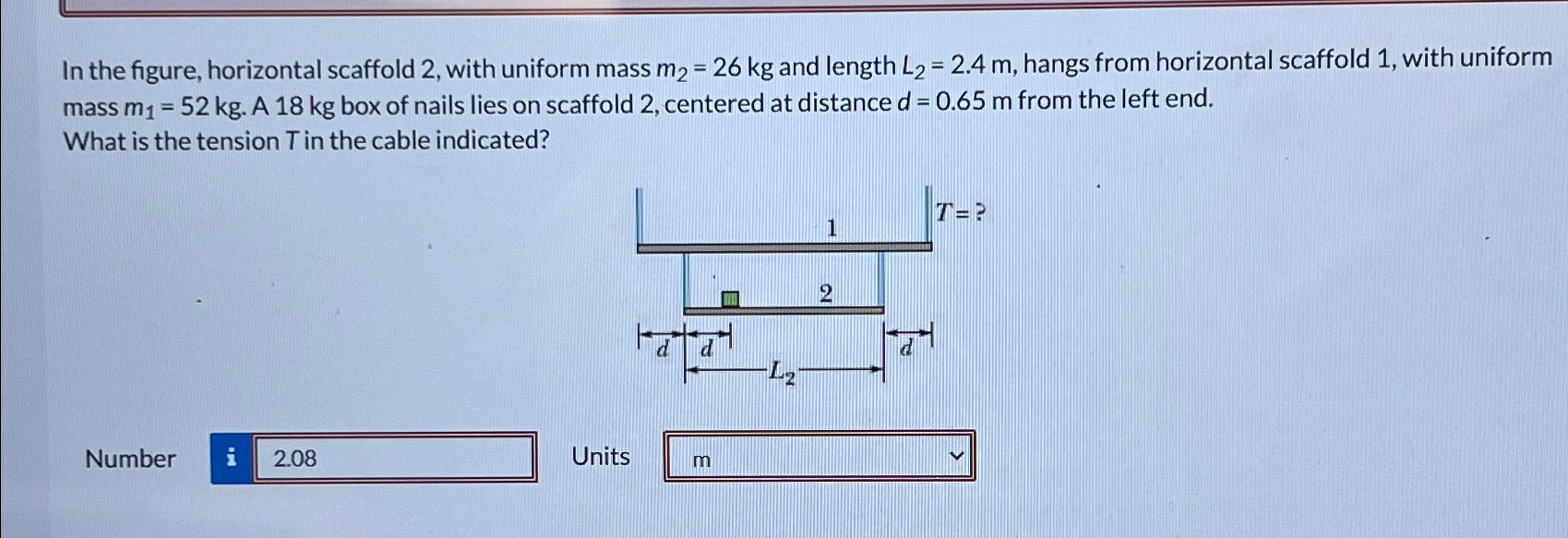 Solved In the figure, horizontal scaffold 2 , ﻿with uniform | Chegg.com