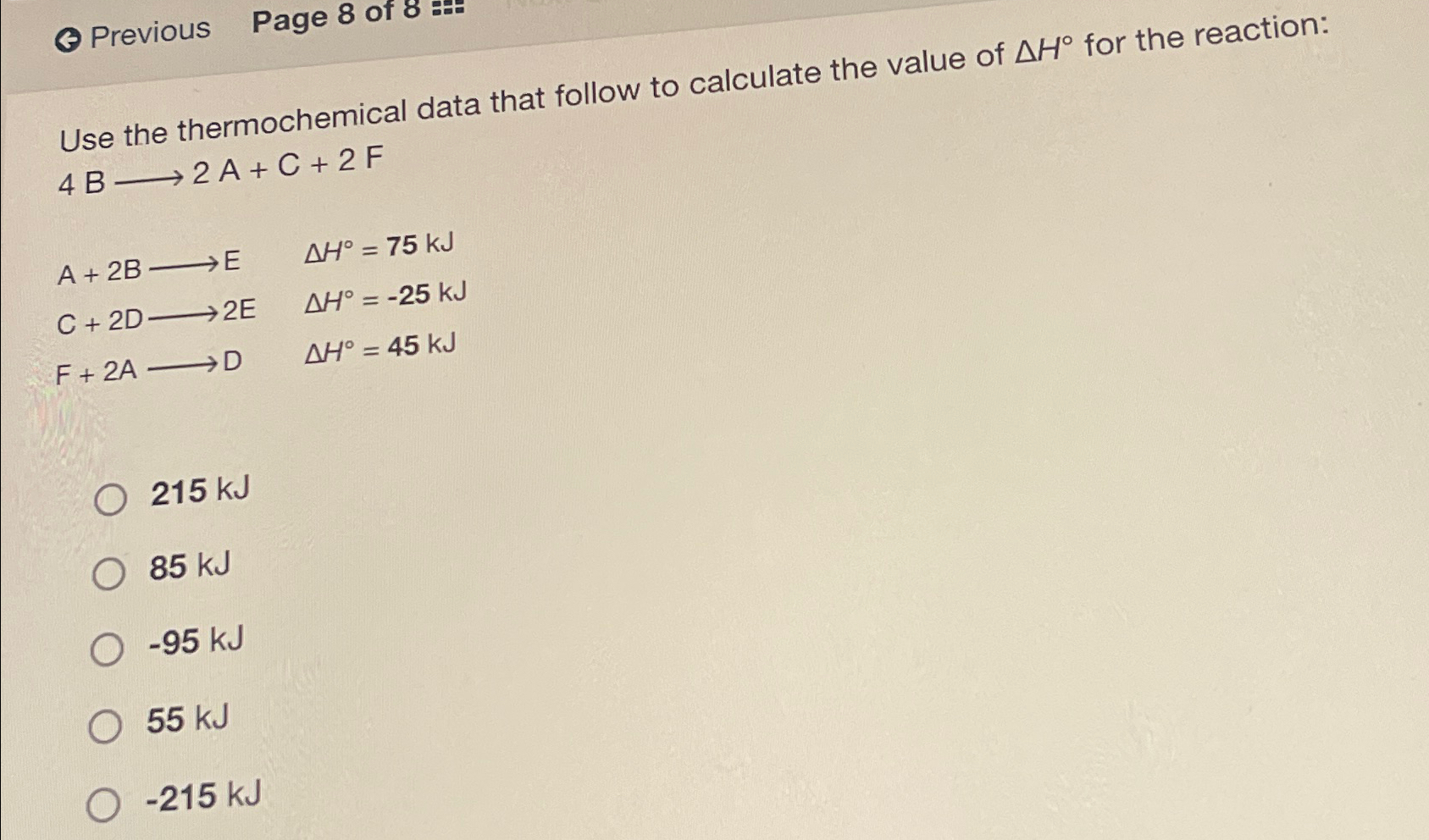 Solved PreviousPage 8 ﻿of 8:Use the thermochemical data that | Chegg.com