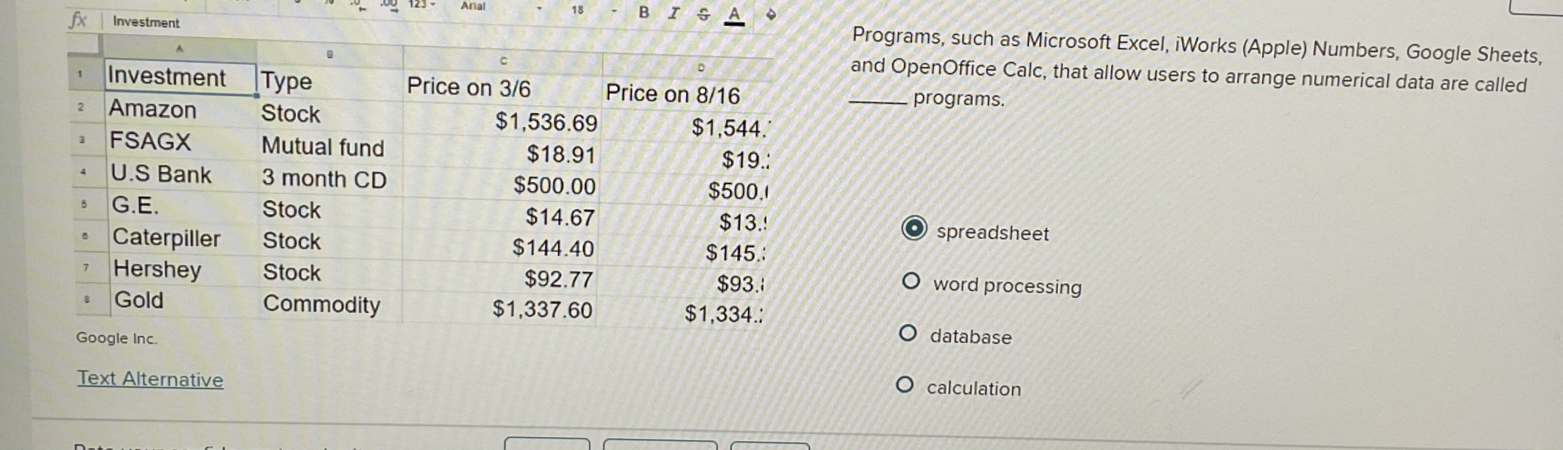 Solved Programs, such as Microsoft Excel, iWorks (Apple) | Chegg.com