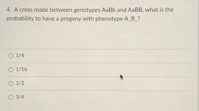 Solved 3. A cross made between genotypes AaBb and AaBB, what | Chegg.com