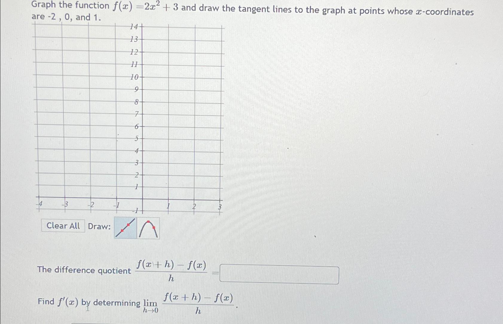 Solved Graph the function f(x)=2x2+3 ﻿and draw the tangent | Chegg.com
