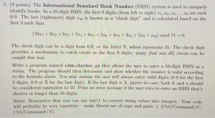 Solved (9 points) The International Standard Book Number | Chegg.com
