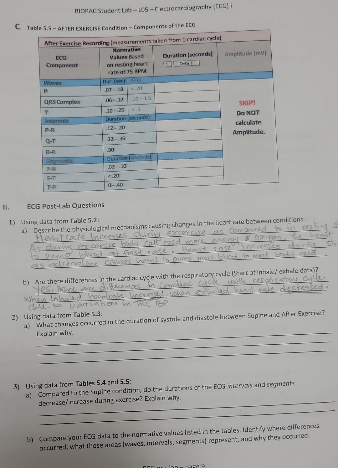 Solved ELECTROCARDIOGRAPHY (ECG) I - Post-Lab Data Report | Chegg.com