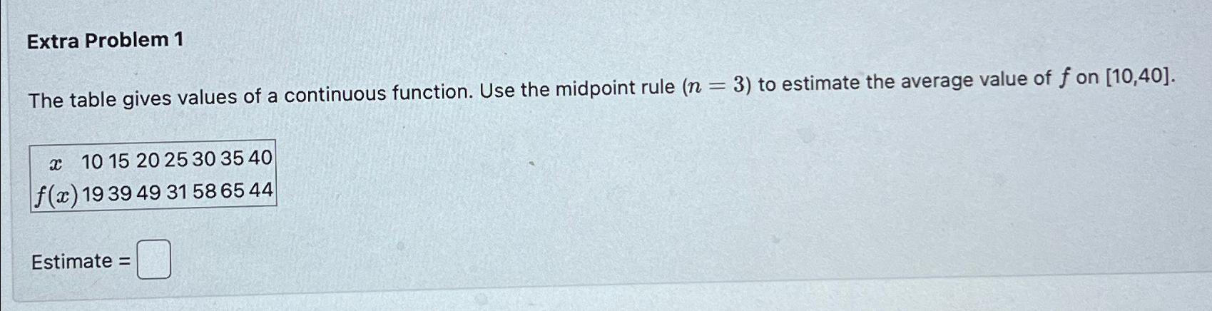 Solved Extra Problem 1The table gives values of a continuous | Chegg.com