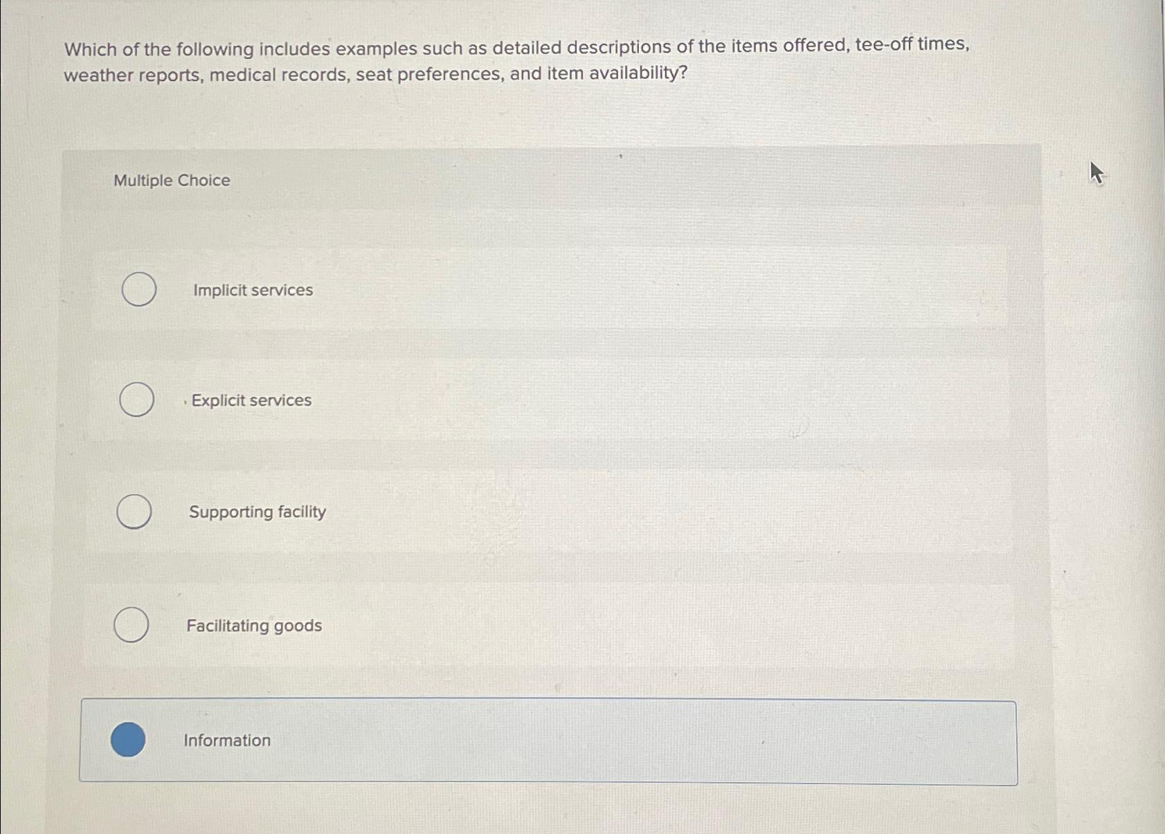 Solved Which of the following includes examples such as | Chegg.com