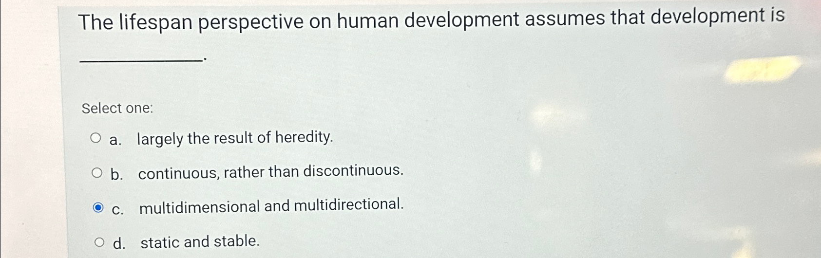 Solved The lifespan perspective on human development assumes | Chegg.com