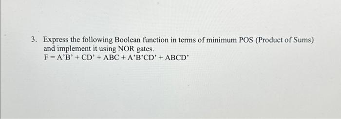 3. Express the following Boolean function in terms of | Chegg.com