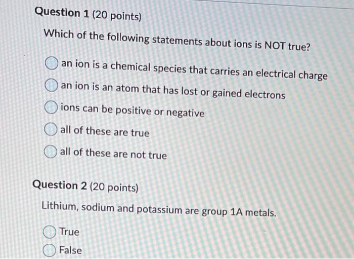 Solved Which of the following statements about ions is NOT | Chegg.com