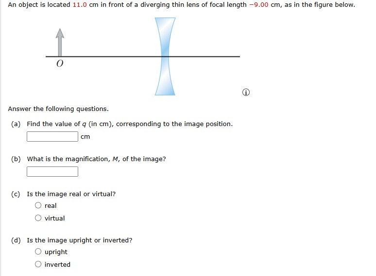 Solved An object is located 11.0 ﻿cm in front of a diverging | Chegg.com