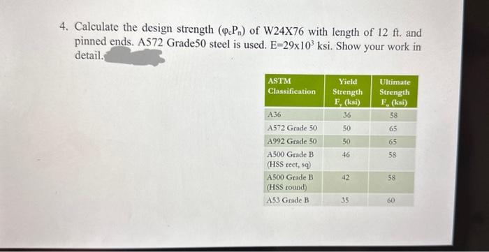 Solved Calculate the design strength (φcPn) of W24X76 with | Chegg.com