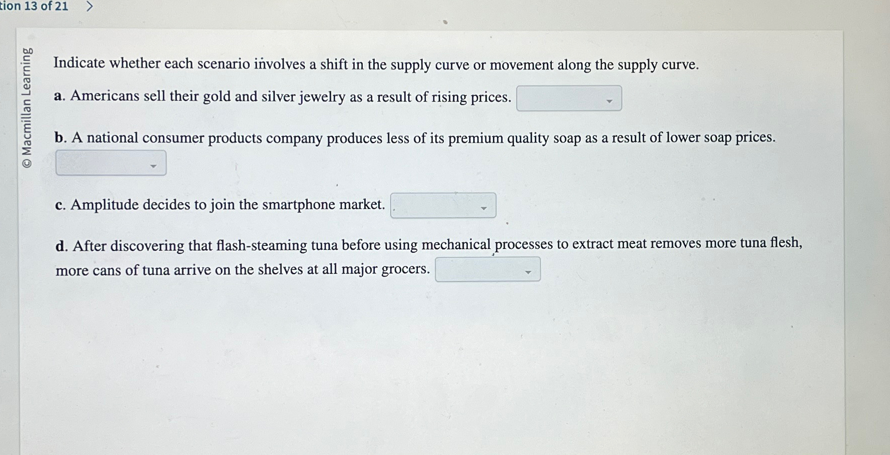 Solved tion 13 ﻿of 21Indicate whether each scenario involves | Chegg.com