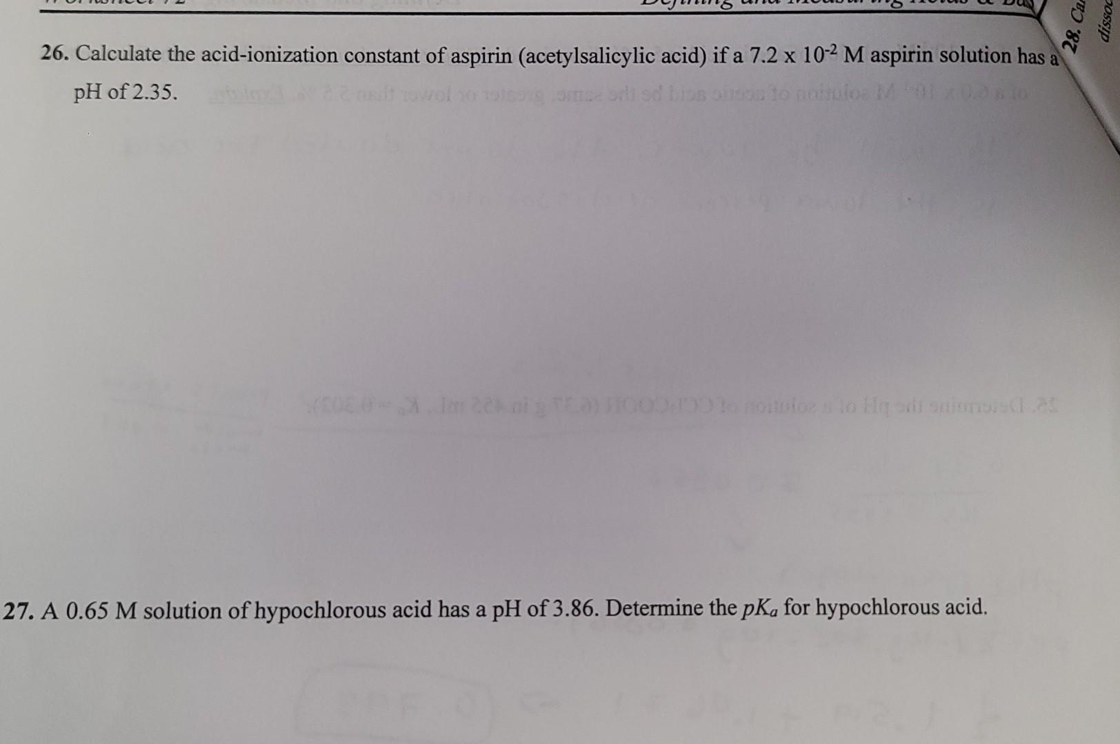 Solved 26. Calculate the acid-ionization constant of aspirin | Chegg.com