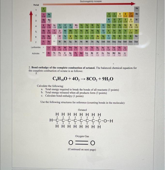 Solved 2. Bond enthalpy of the complete combustion of | Chegg.com
