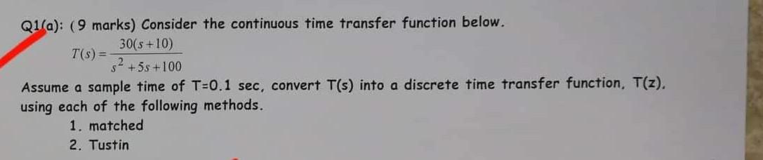 Solved Q1 (a): ( 9 marks) Consider the continuous time | Chegg.com