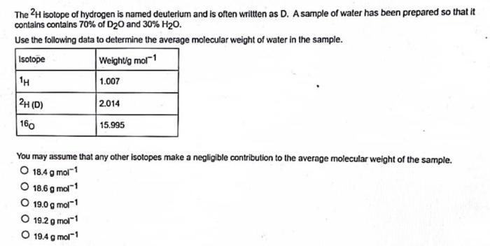 Solved The 2H isotope of hydrogen is named deuterium and is | Chegg.com